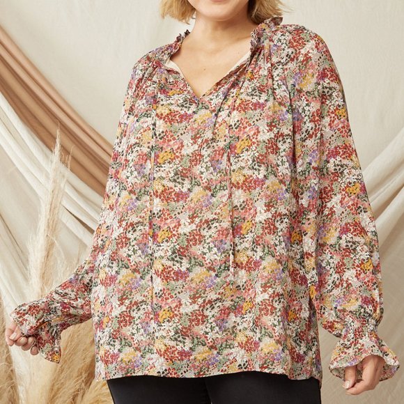 entro | Tops | Nwt Entro Watercolor Floral Print V Neckline Plus Blouse ...